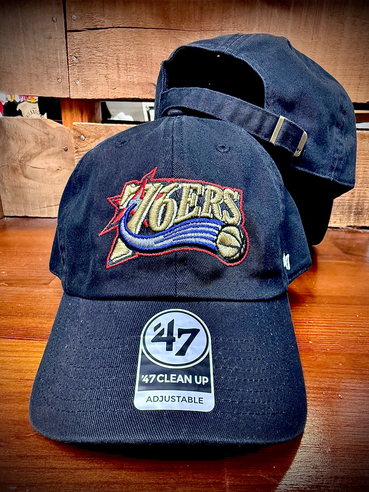 Sixers 2001 Black Cleanup Logo Hat – Monkey's Uncle